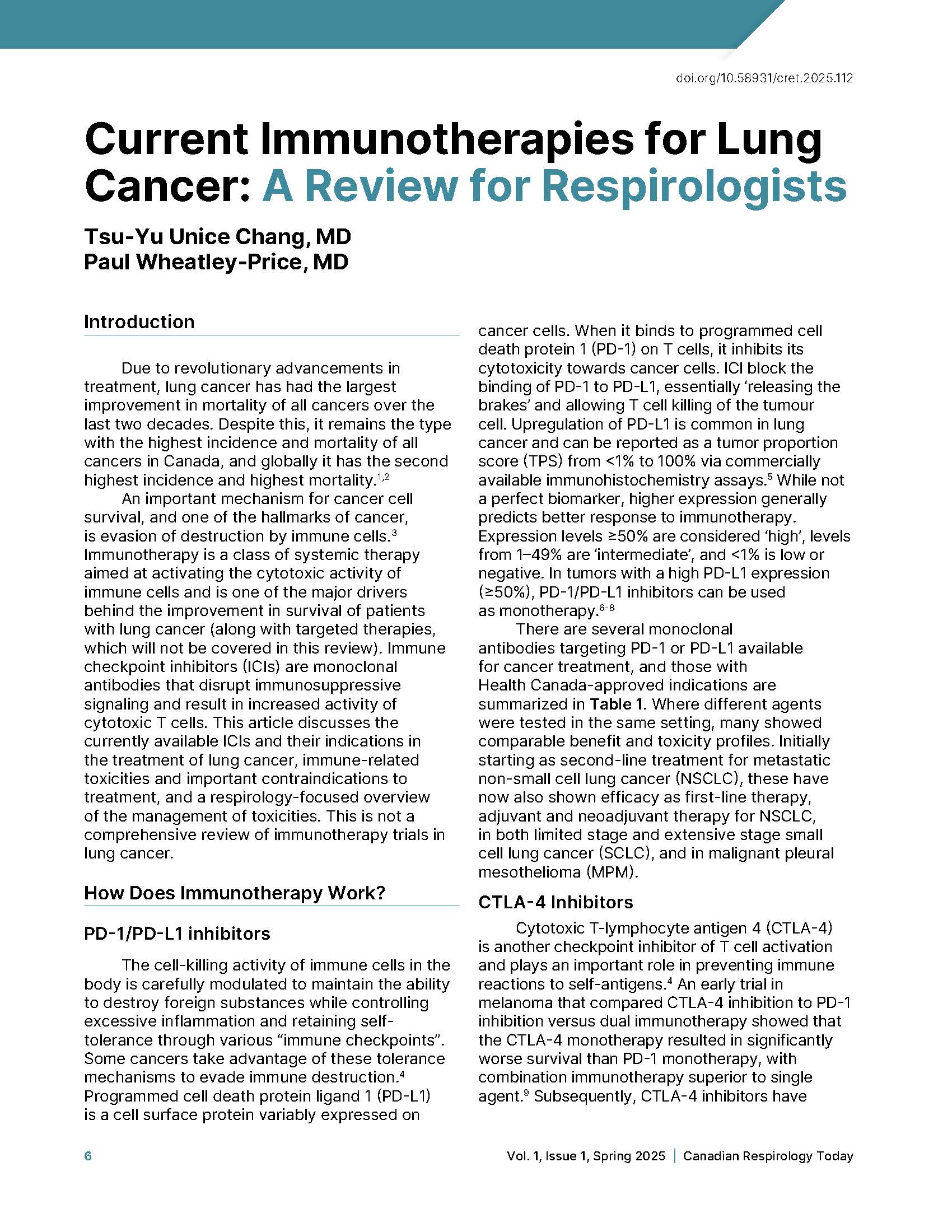 Current Immunotherapies for Lung Cancer: A Review for Respirologists ...